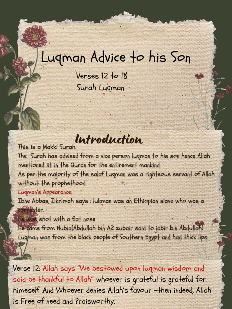 Luqman's Advice To His Son | PDF