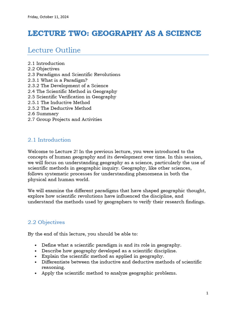 Cgp3107-Lecture Two-Geography As A Science | PDF