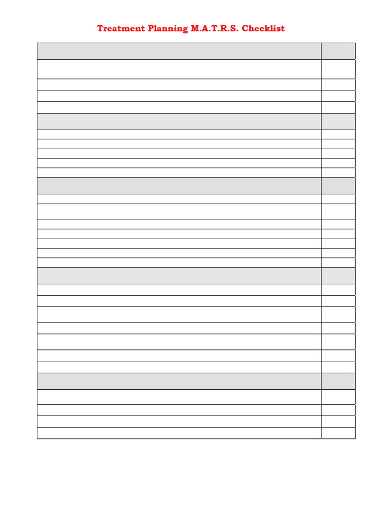 Treatment Planning M.A.T.R.S. Checklist | PDF | Socioeconomic Status ...