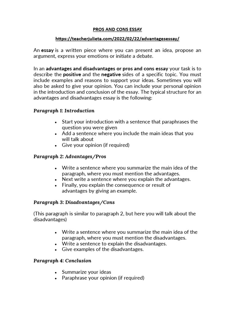 Writing A Pros and Cons Essay | PDF