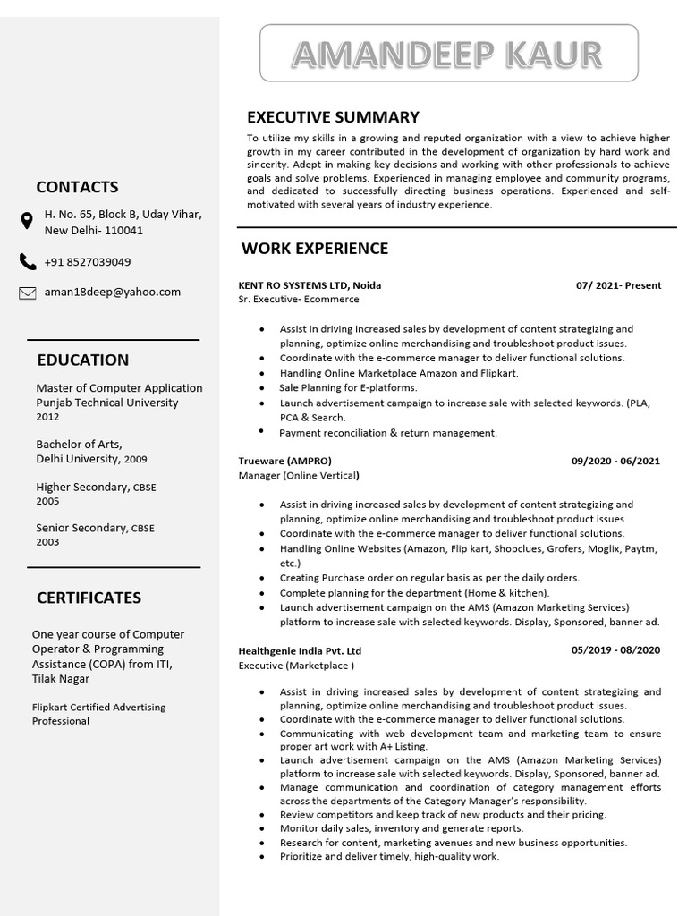 CV Aman | PDF | E Commerce | Career & Growth