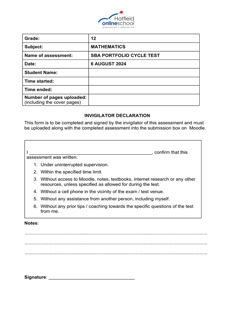 g12 Mathematics Sba Portfolio Cycle Test | PDF