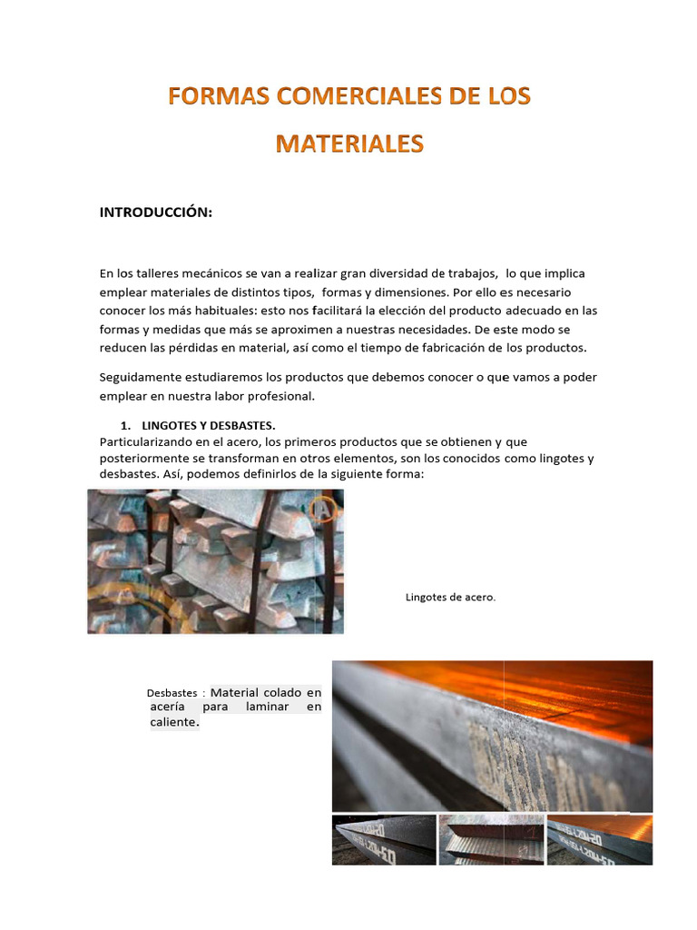 002 - Tema 1 - Formas Comerciales de Los Materiales | PDF