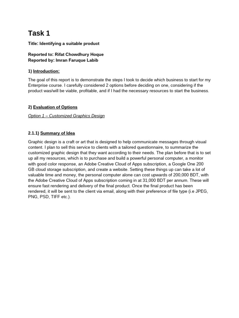 Igcse Enterprise Task 1 Sample | PDF