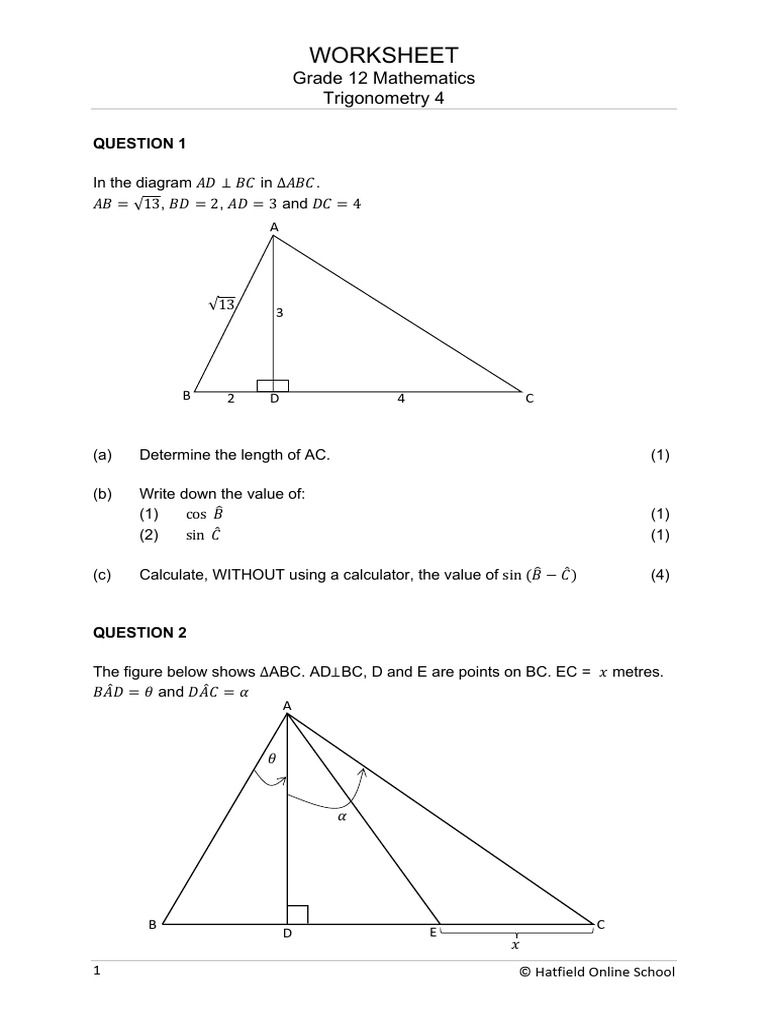 Worksheet - Trigonometry 4 | PDF
