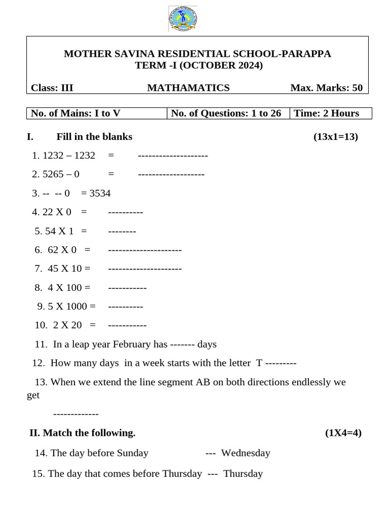 Class 3 Maths term 1 oct | PDF