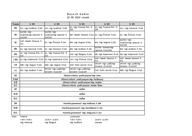 Rozvrh 25.09.2024.xlsx - Hárok1 | PDF