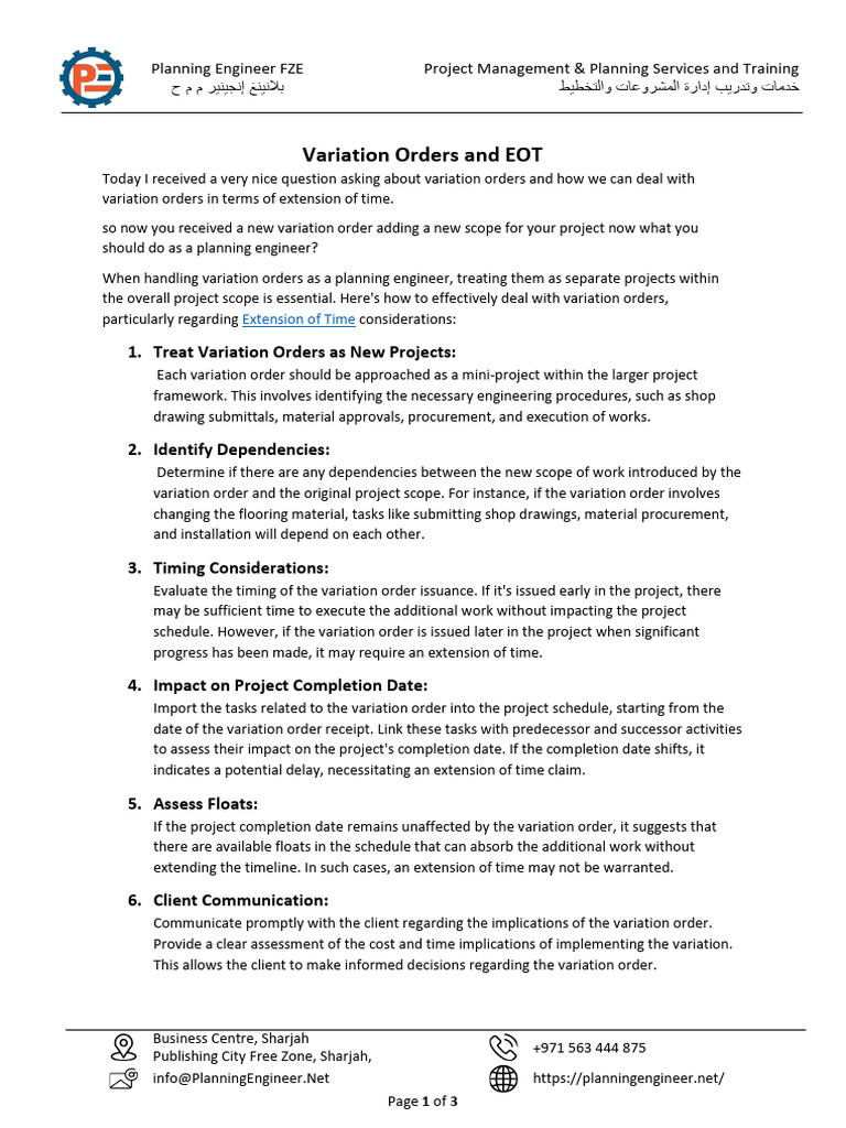 Variation Order and EOT | PDF