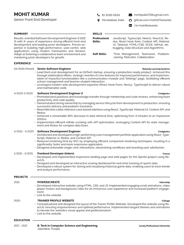 Mohit Kumar Sse CV | PDF