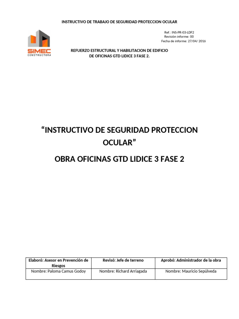 INS 03 Instructivo de Seguridad Proteccion Ocular | PDF | Negocios | Informática
