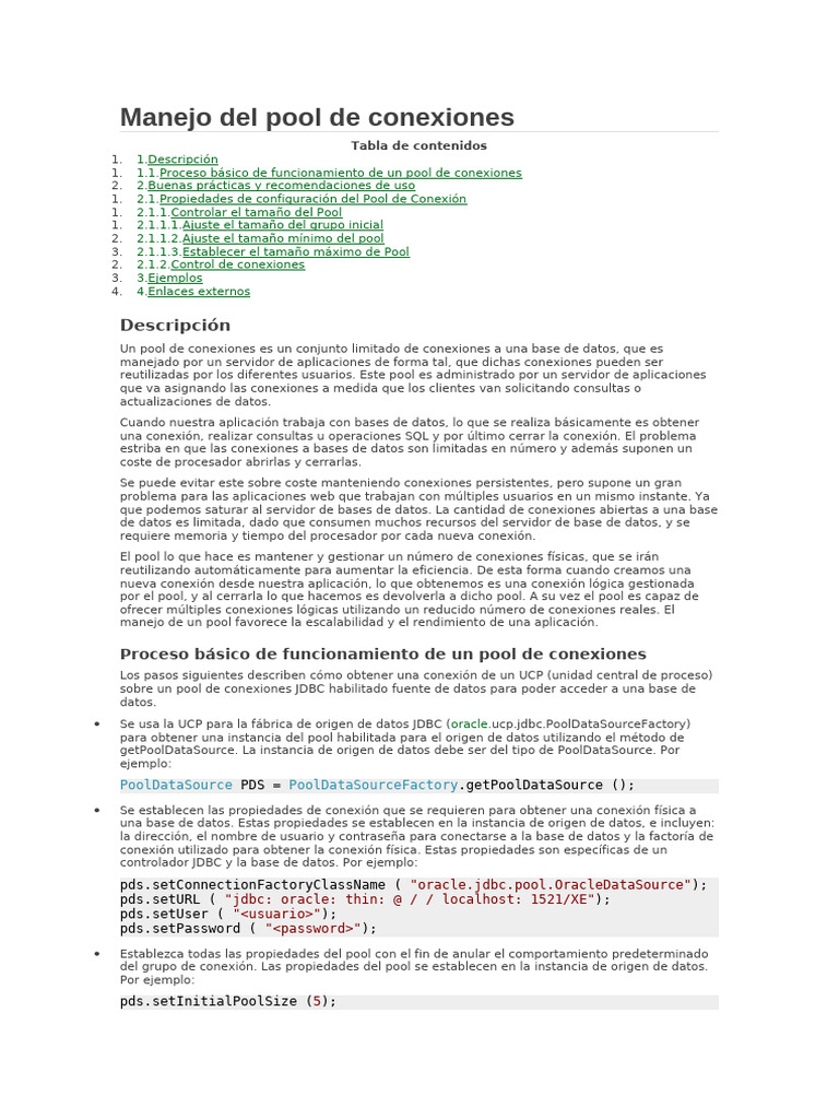 Manejo Del Pool de Conexiones | PDF
