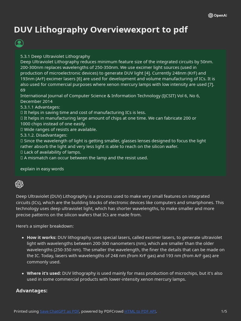 DUV Lithography Overviewexport To PDF | PDF