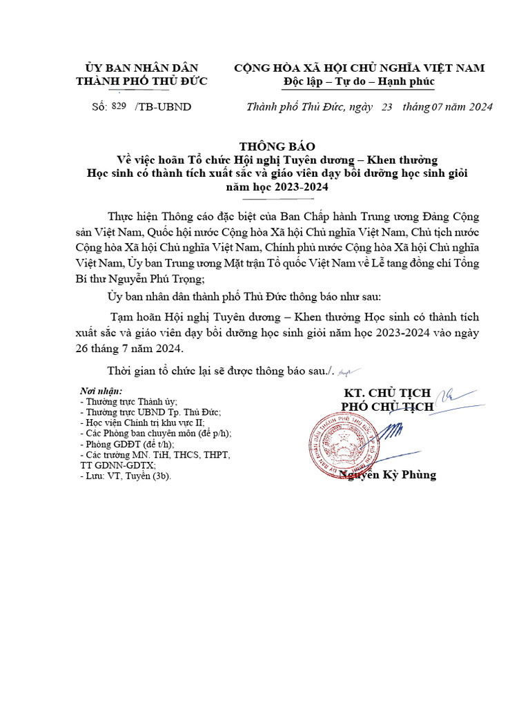 3.thông Báo Hoãn Hội Nghị Tuyên Dương, Khen Thuonng HSG NH 2023-2024 (1) .Signed - Signed ...