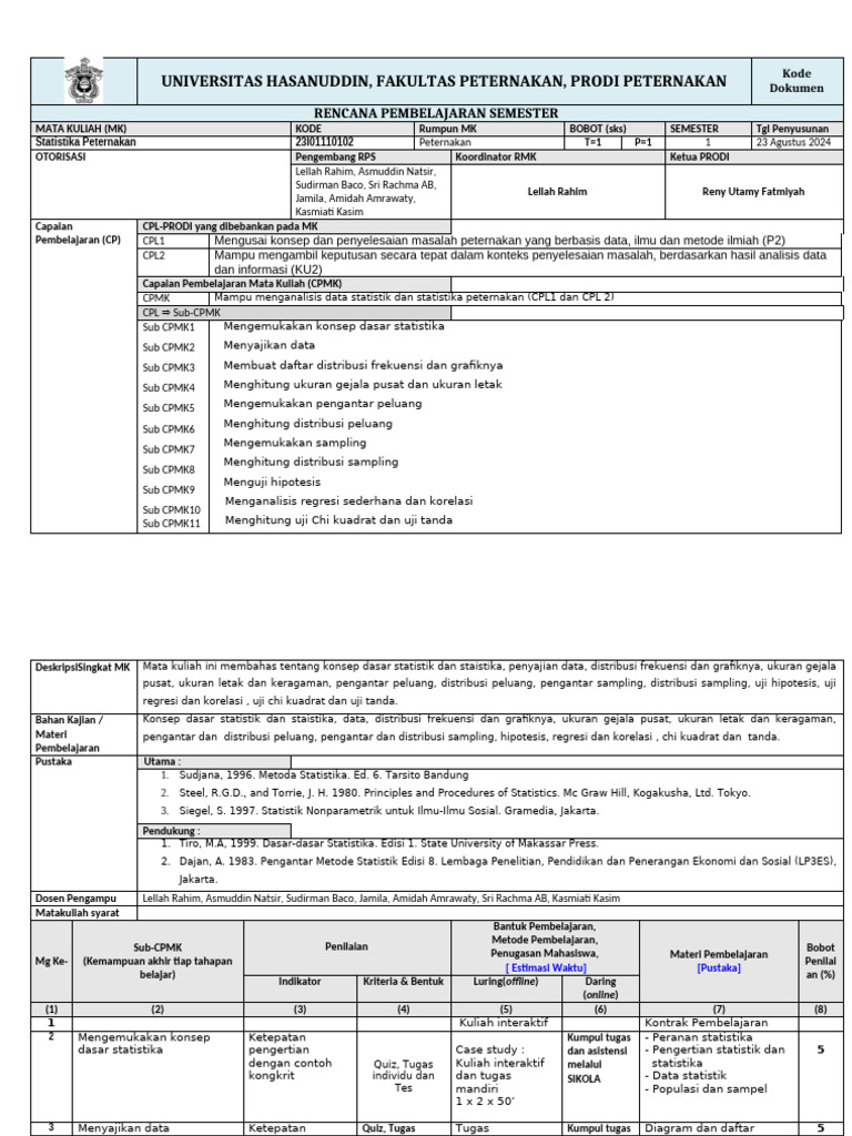 RPS Statistika Peternakan 2023 | PDF