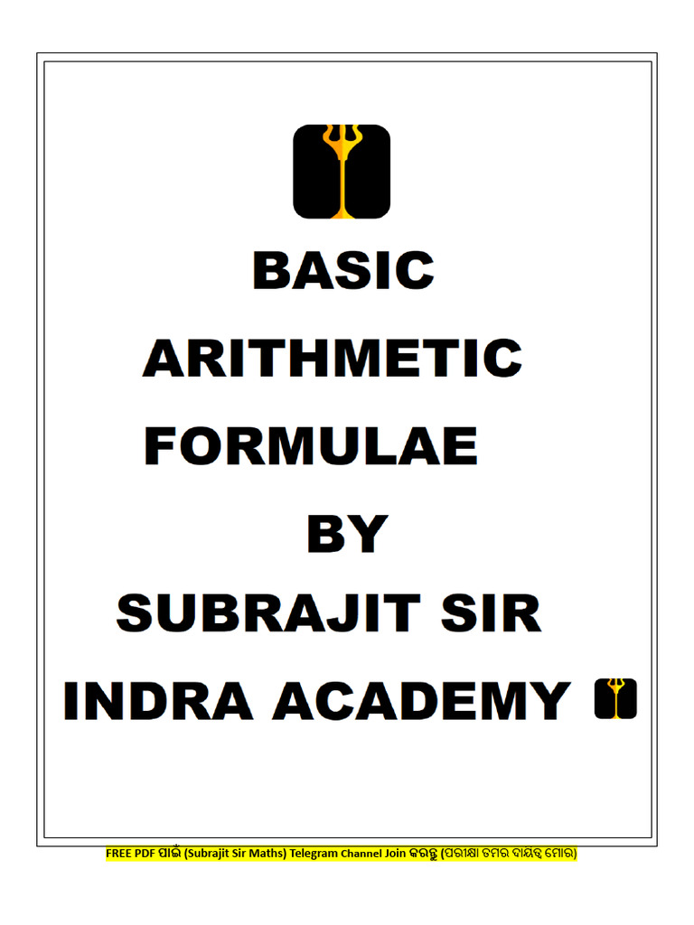 Basic Arithmetic Formulae BY Subrajit Sir Indra Academy | PDF