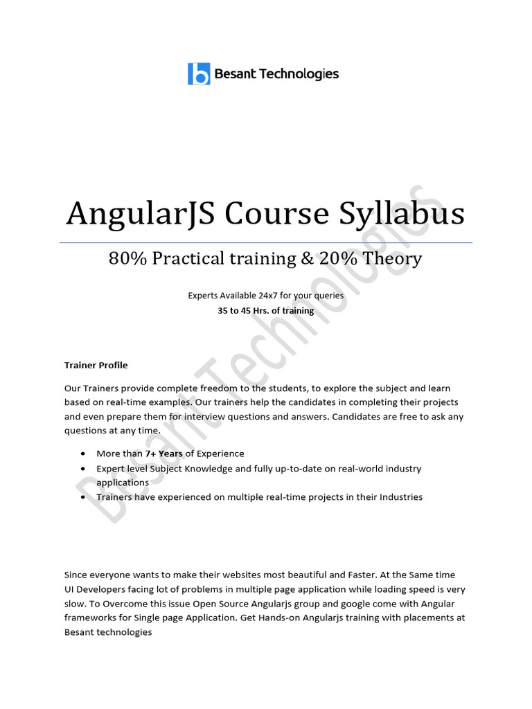 Angular Js Course Syllabus | PDF | Angular Js | Computer Programming