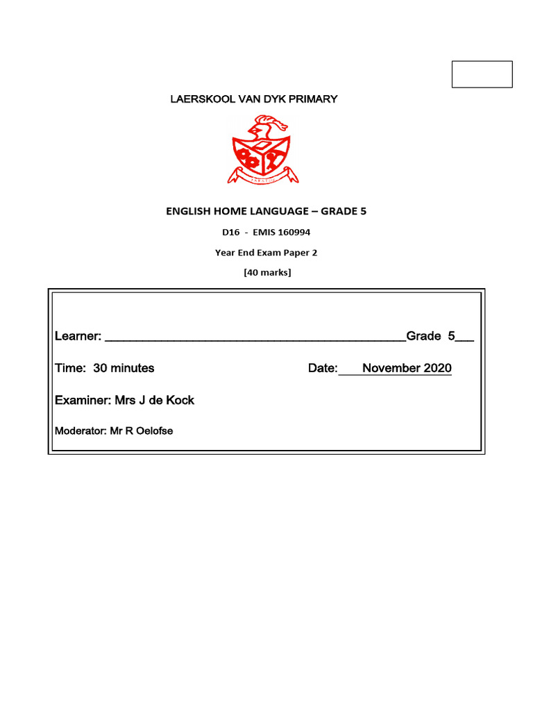 2020 November Exam Paper GR5 English HL Memo | PDF