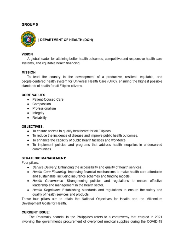 Group 5: - Department of Health (Doh) | PDF