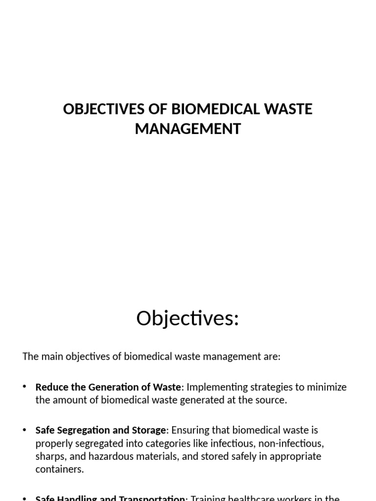 Lecture 02. Objectives of Biomedical Waste Management | PDF