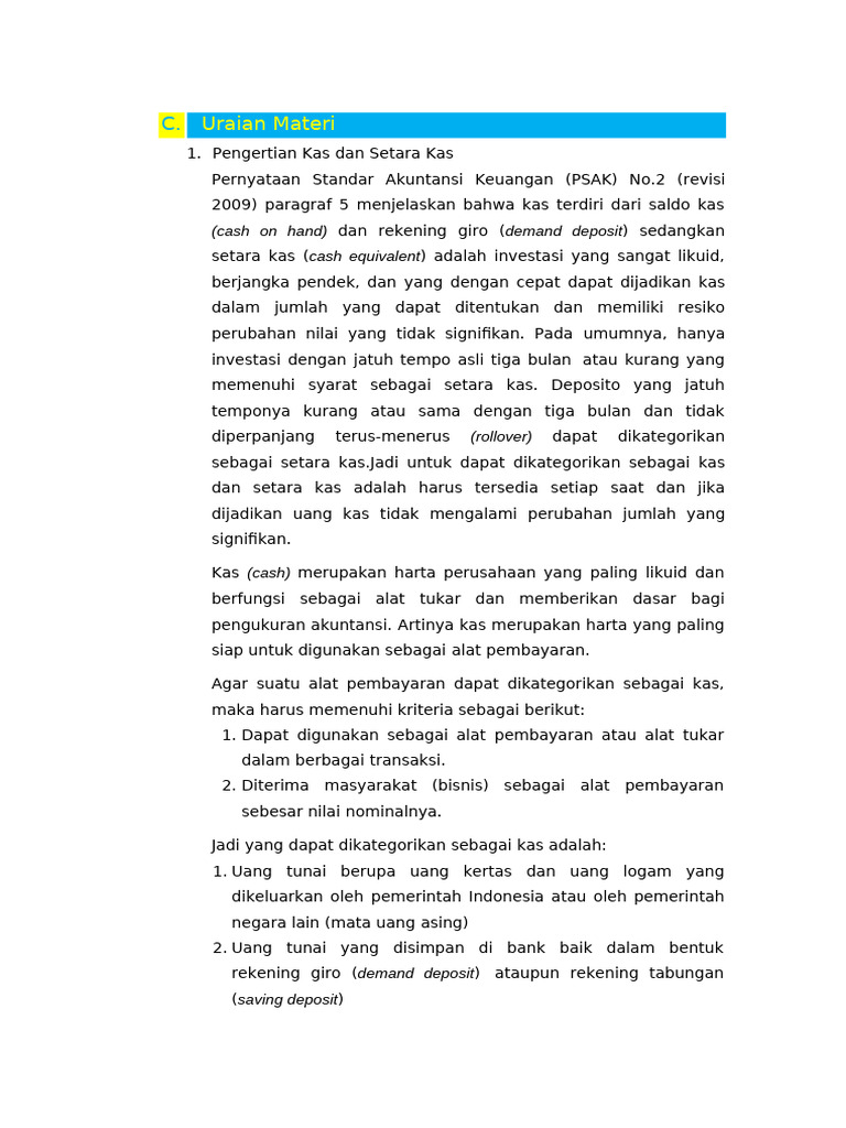Pengertian Kas Dan Setara Kas 2 Oktober 2024 | PDF