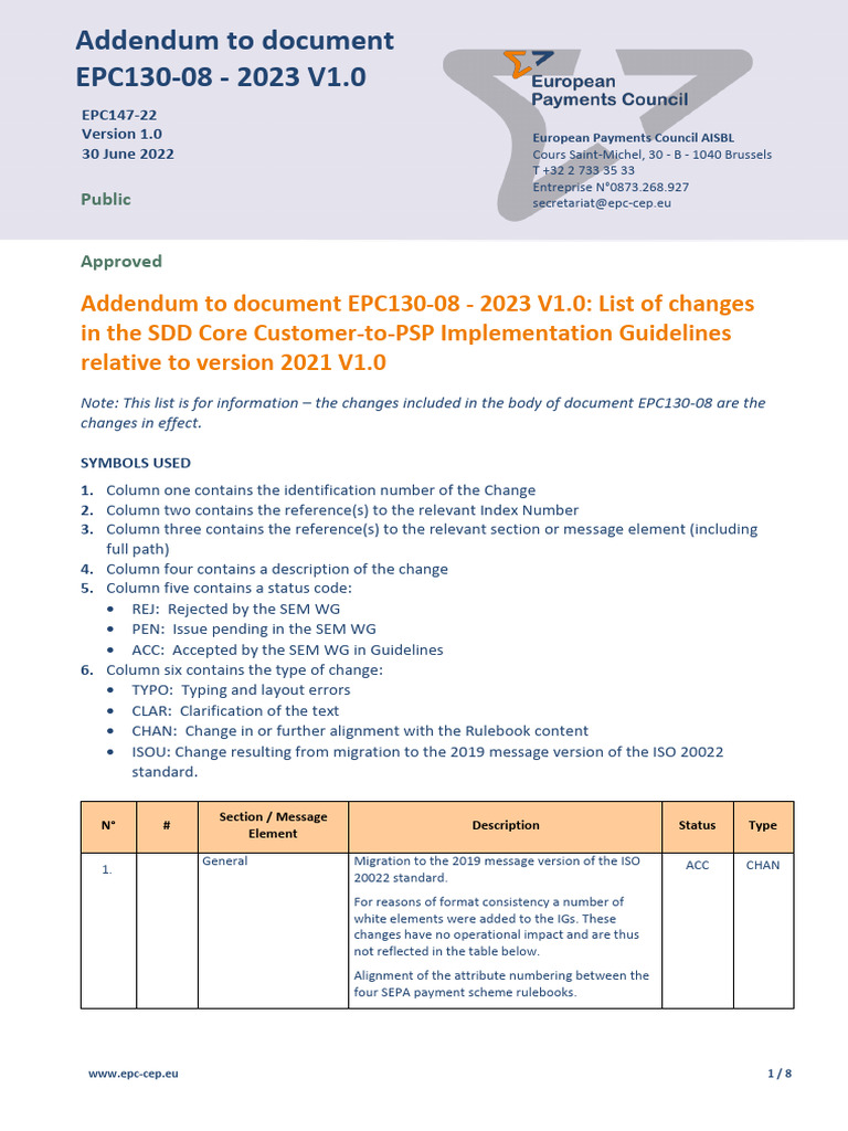 EPC147-22 v1.0 Addendum to EPC130-08 SDD Core C2PSP IG 2023 V1.0 - List ...