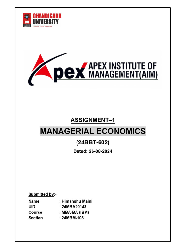 Managerial Economics Assignment | PDF
