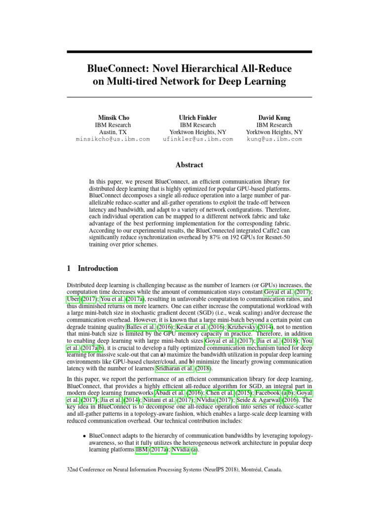 BlueConnect Novel Hierarchical All-Reduce | PDF