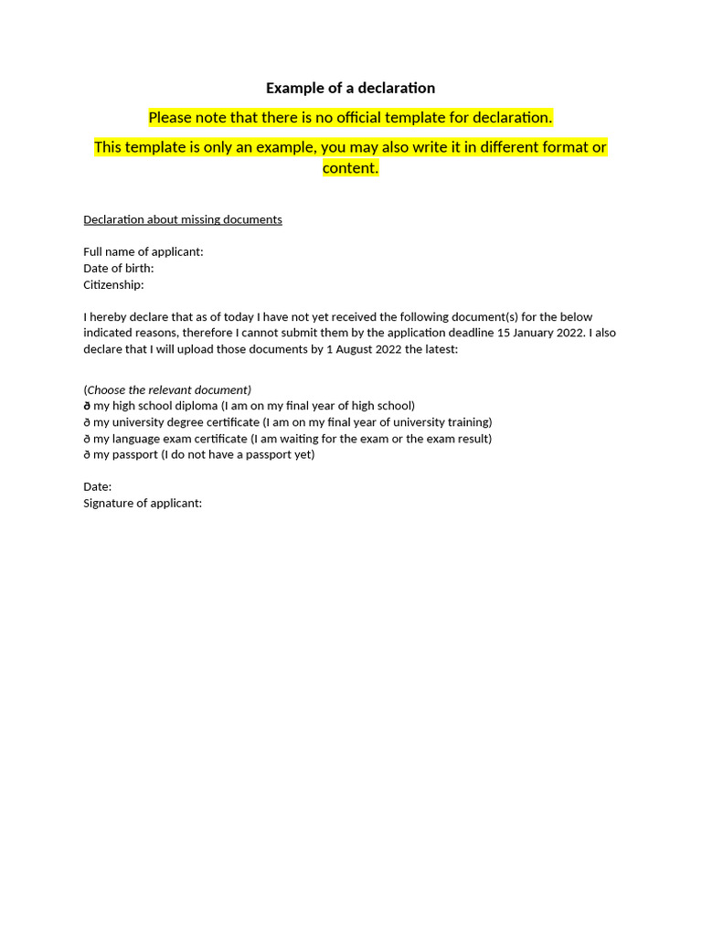 Declaration About Missing Documents 1 1 | PDF