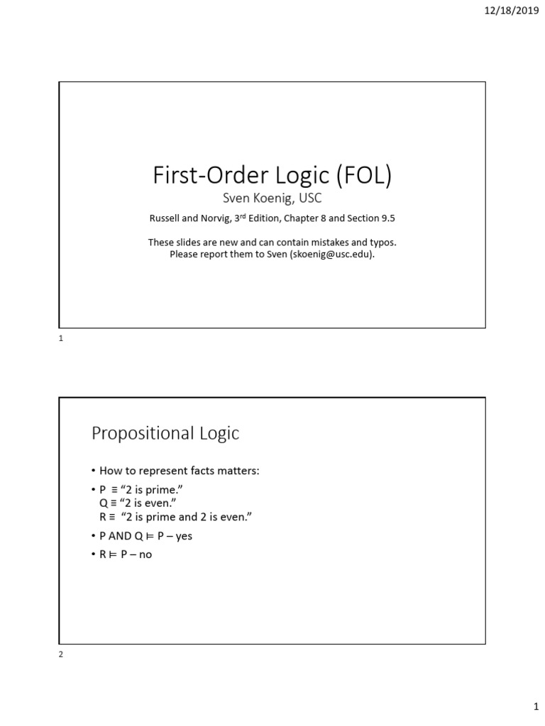 First Order Logic | PDF