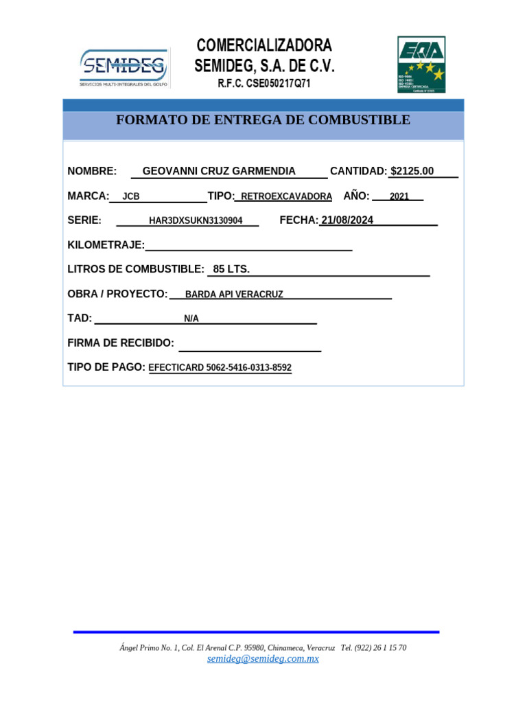Formato Diesel Semideg | PDF