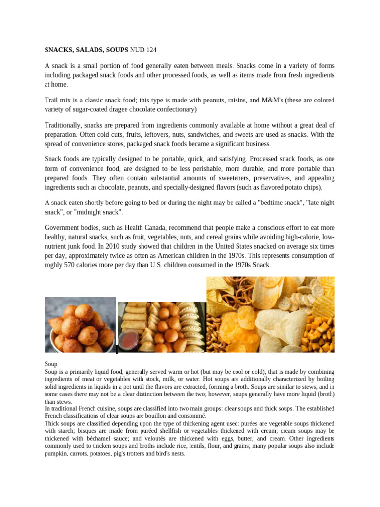 ND 1 Food Production and Service Notes On Soup, Salads, Snacks Nud 124 ...