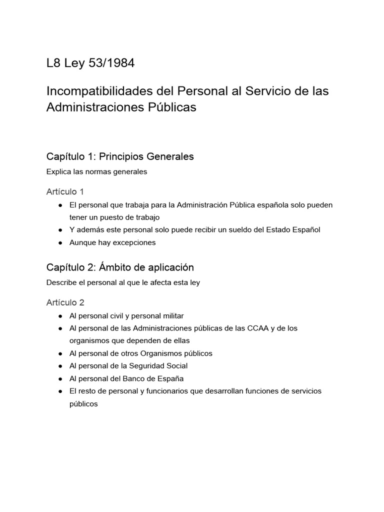 L8 Ley 53_1984 Incompatibilidades Lectura fácil | PDF