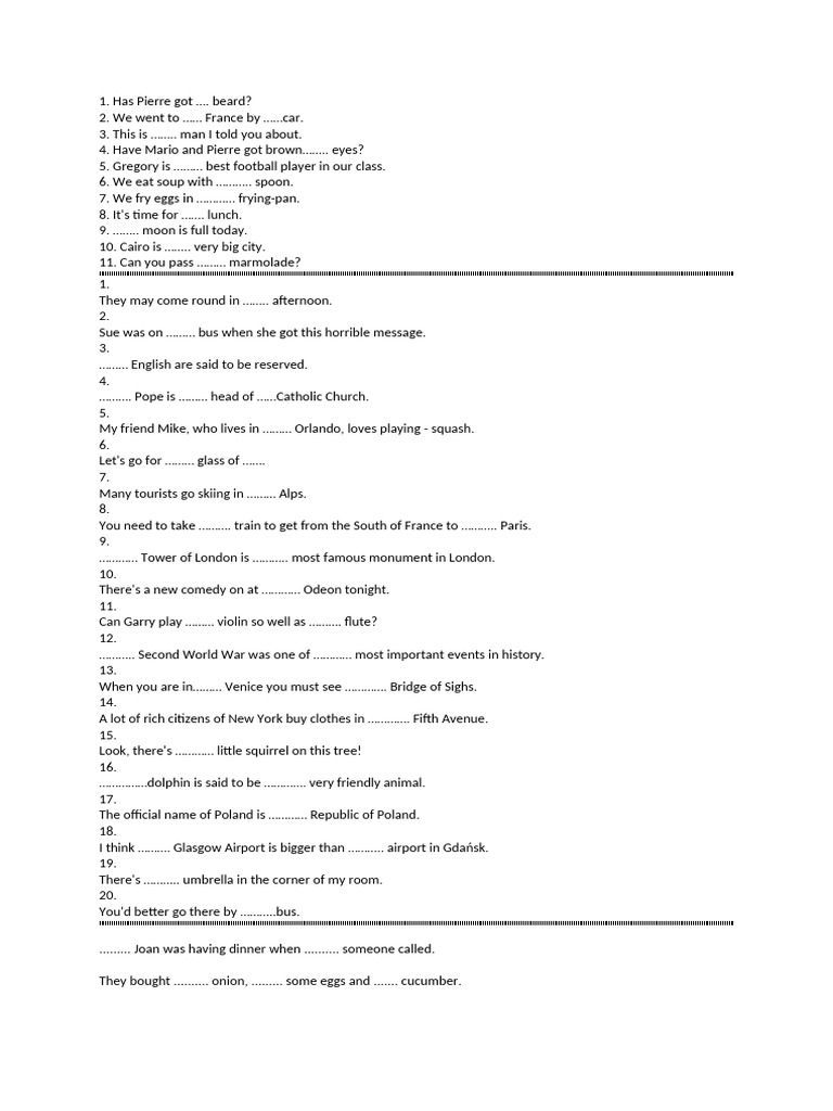 Cwiczenia A An The | PDF