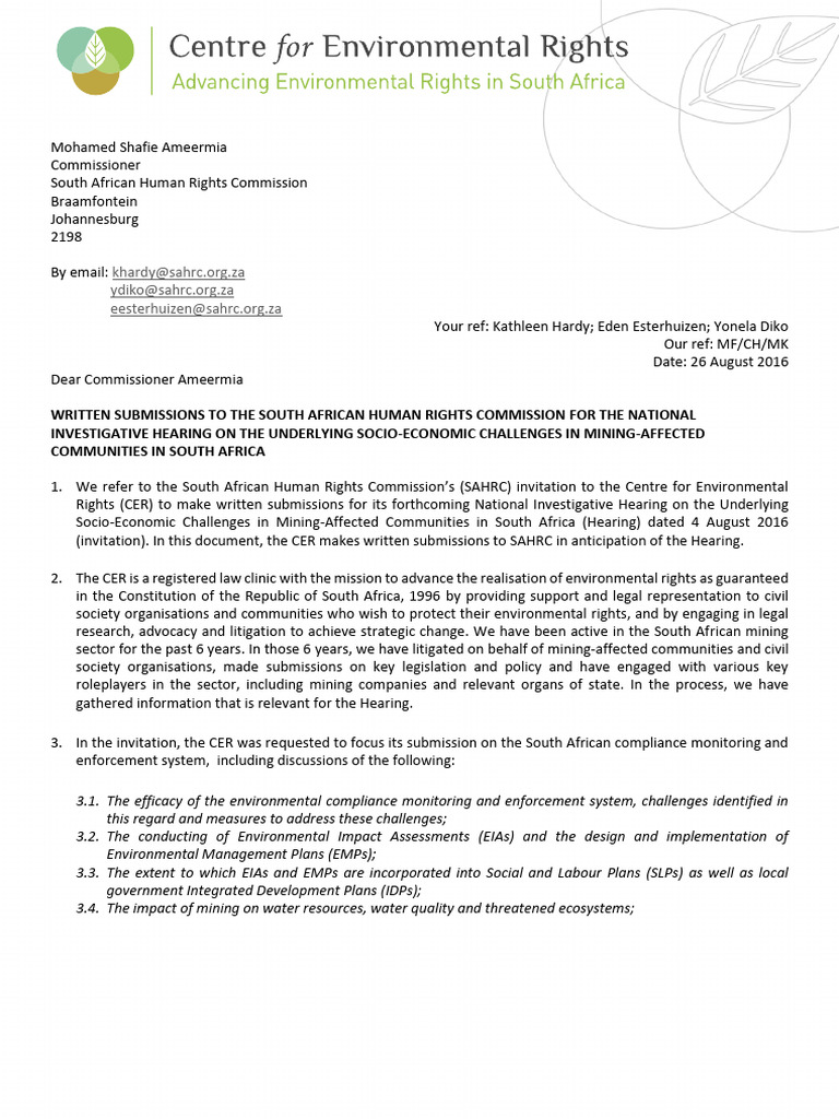 CER-Submission-to-SAHRC-on-Mining-Affected-Communities | PDF