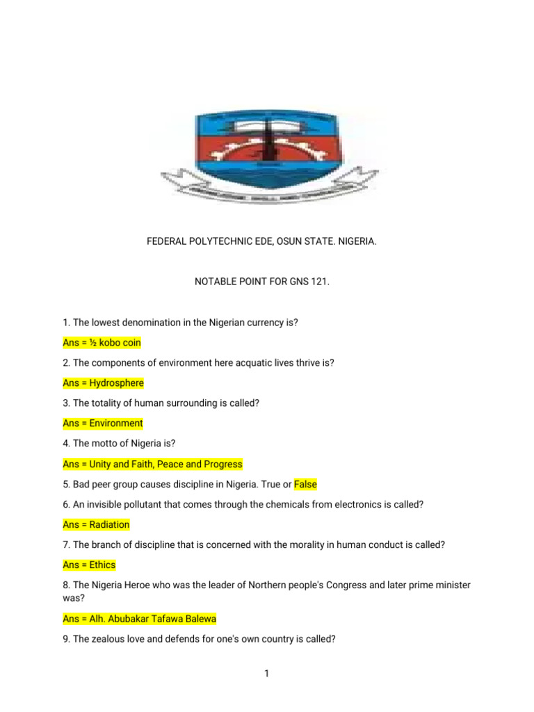 GNS 121 Notable Points | PDF