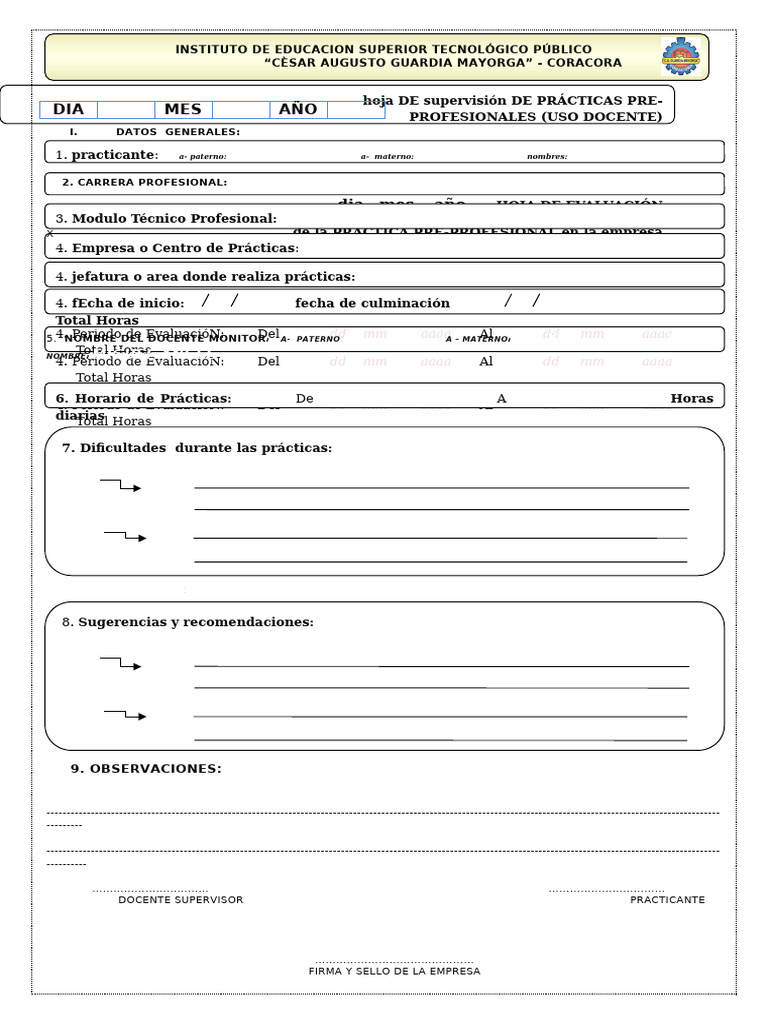 HOJA DE SUPERVISION DE DOCENTE | PDF