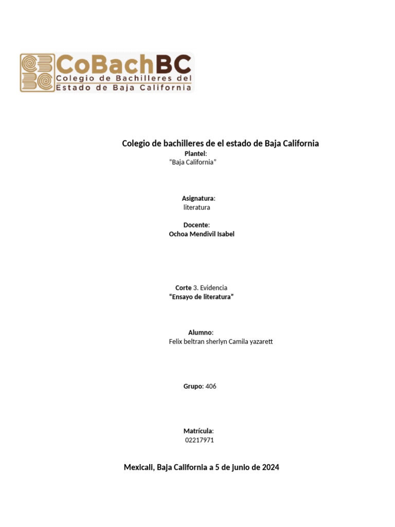 Hoja Portada Cobach | PDF