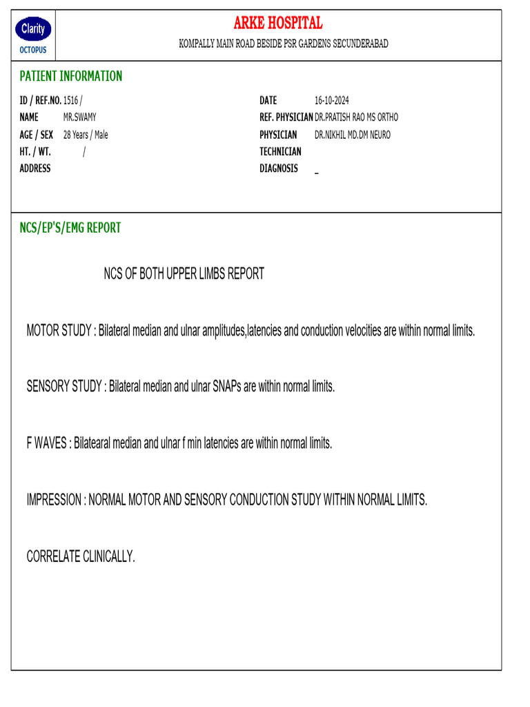 MR - Swammy Ncs Both Upper Limbs Report | PDF