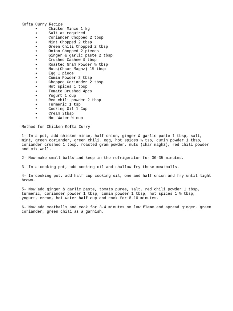 Recipe - Kofta Curry | PDF