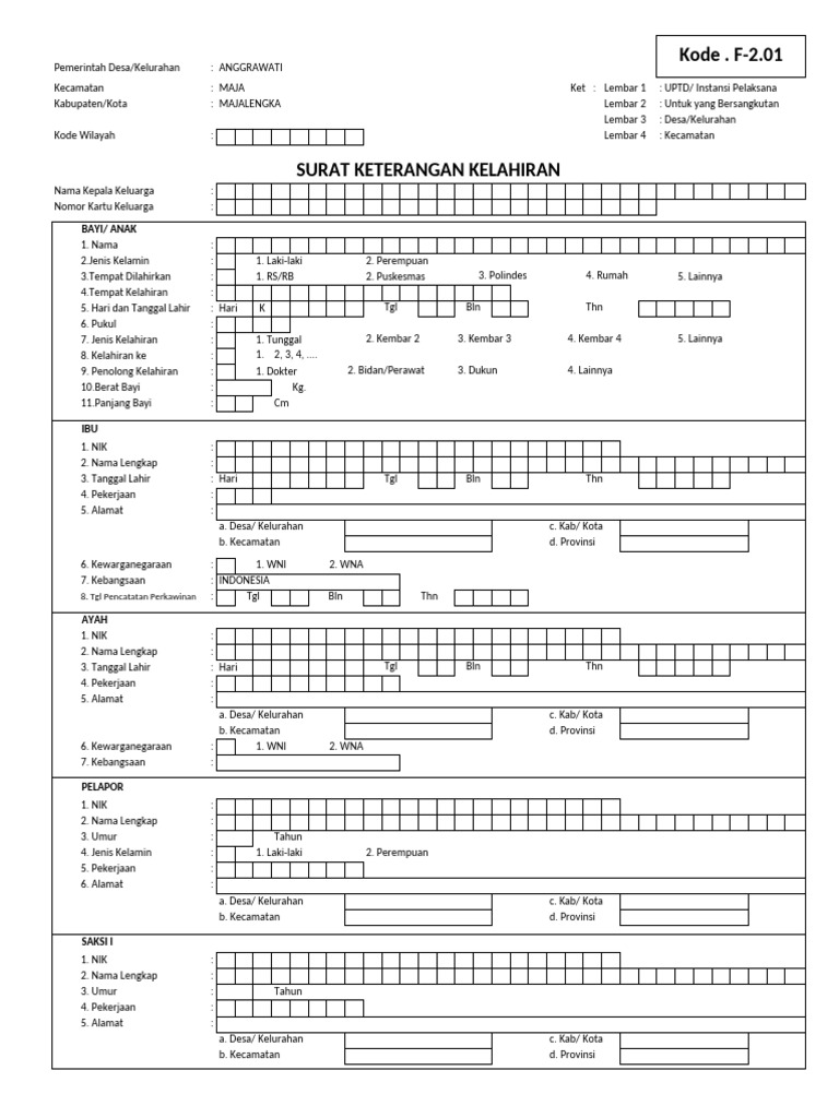 Formulir Kelahiran f.2.01 | PDF