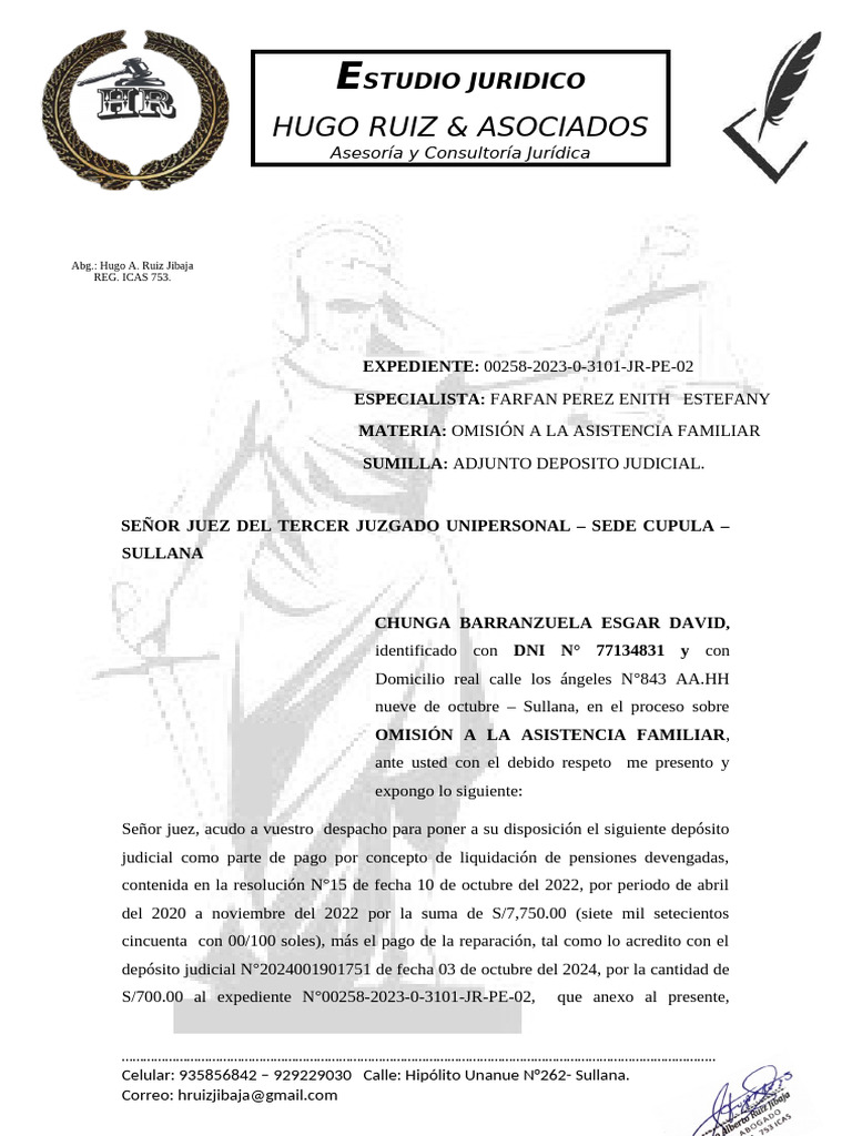 Adjunto Deposito Judicial - Esgar David Chunga | PDF