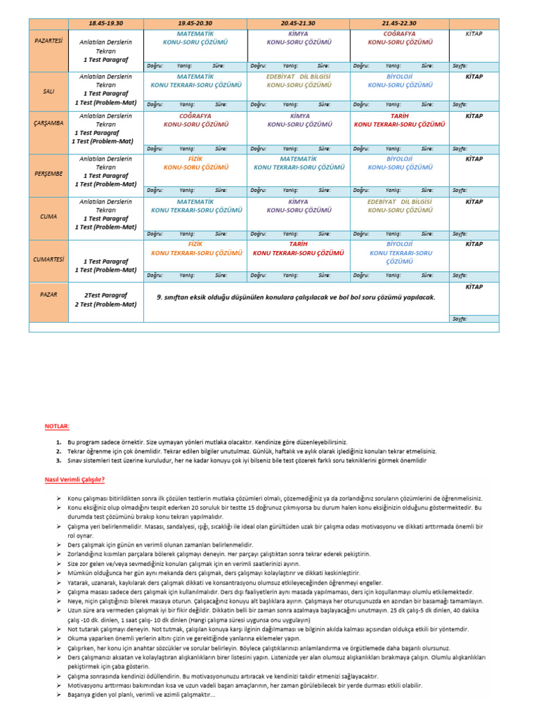 SINIF Ders CalYYma ProgramY | PDF