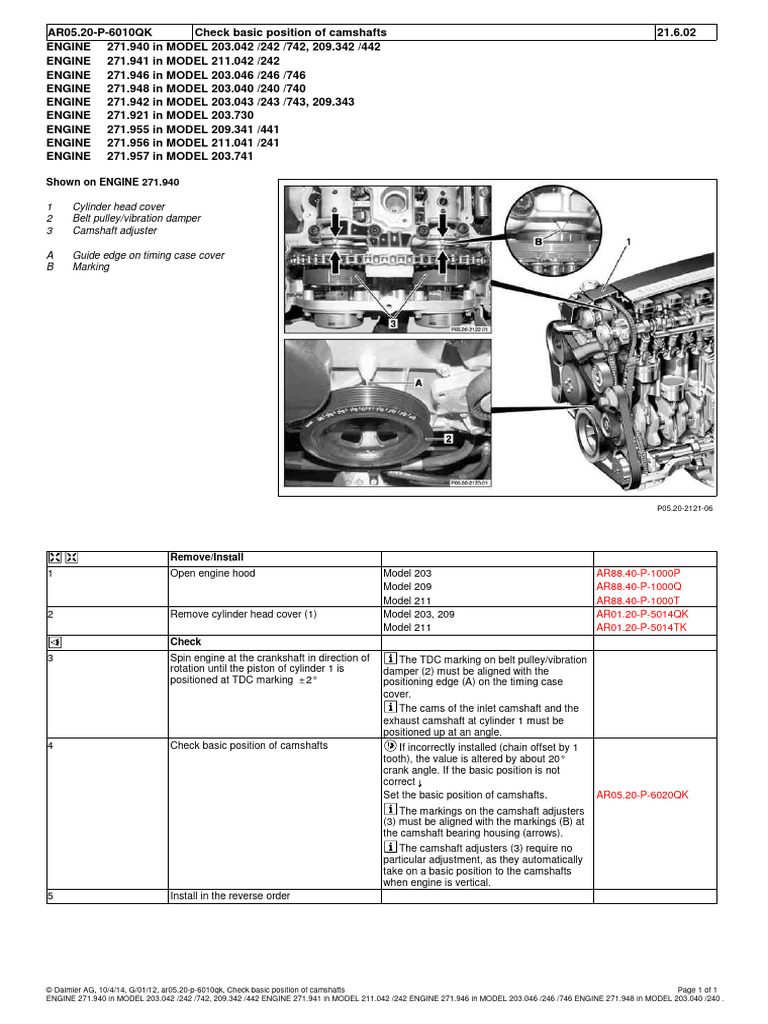 M271 Check Basic Position of Camshafts | PDF