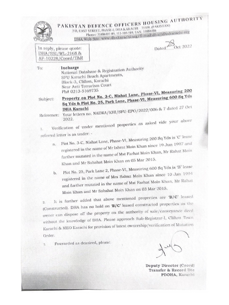 DHA - NADRA Verification | PDF