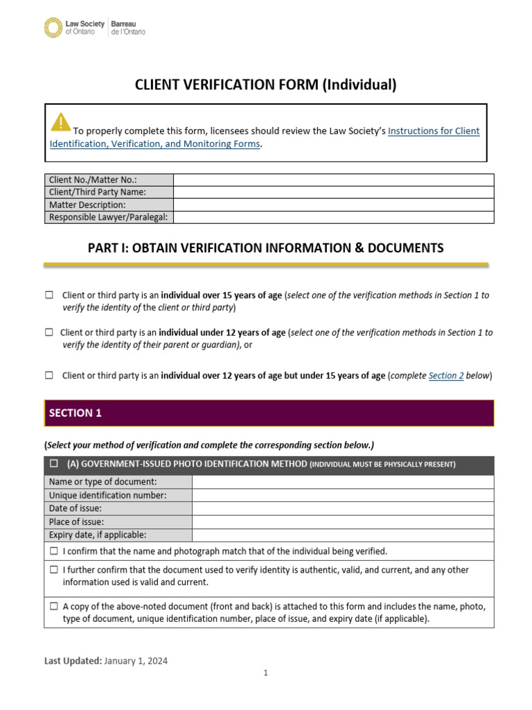 Client Verification Form Individual en Final | PDF | Identity Document ...