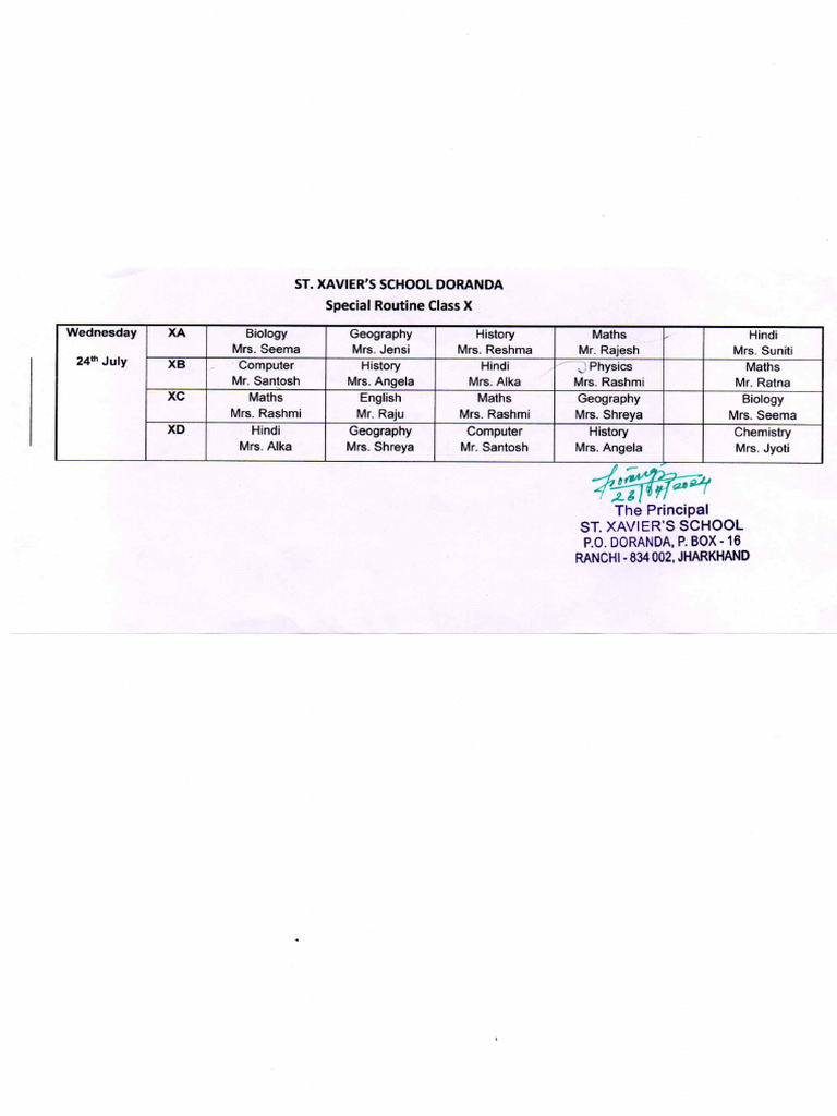 Special Routine Class X 24 July 2024 | PDF