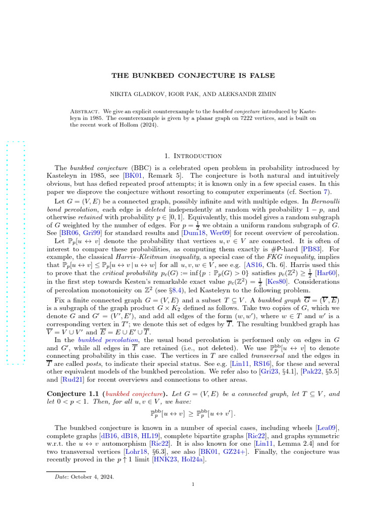 The Bunkbed Conjecture Is False | PDF | Polynomial | Conjecture