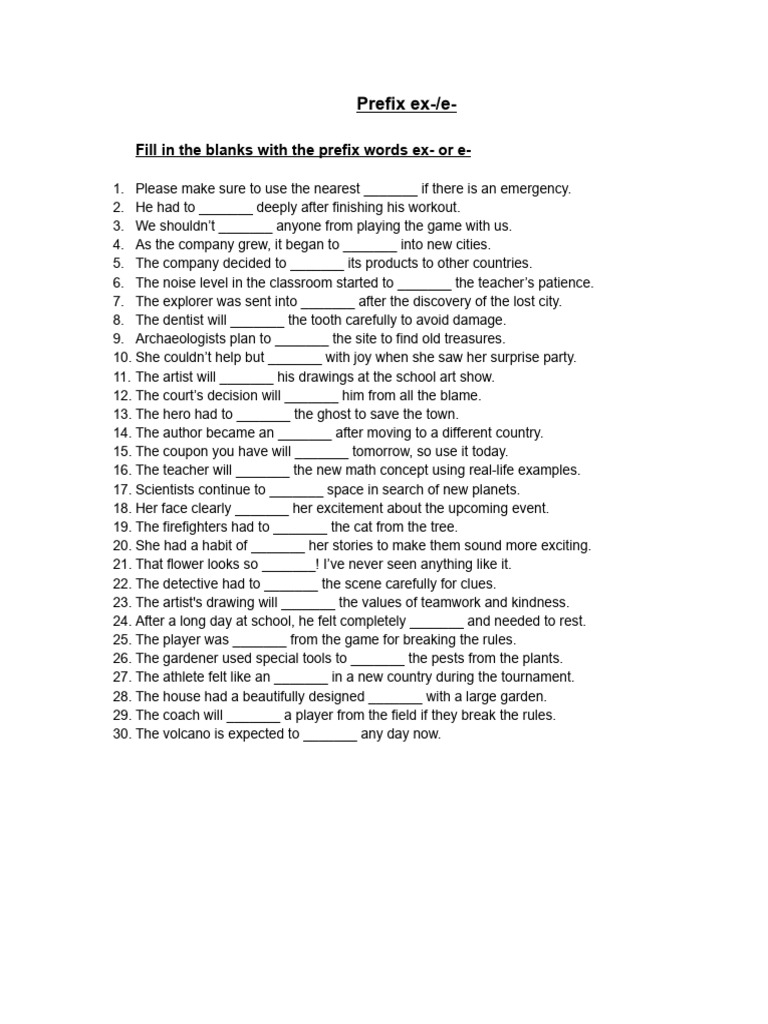 Amalia Carpio Perez - Prefix Ex - e - Worksheet | PDF