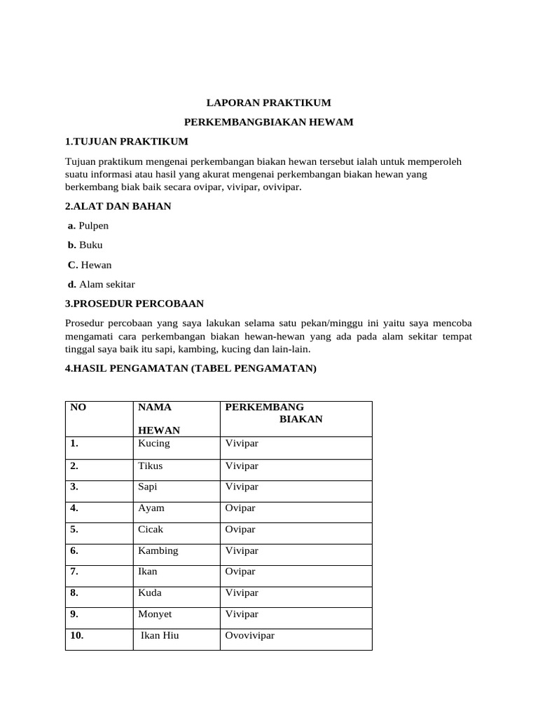 Laporan Praktikum Perkembangbiakan Hewam 1.tujuan Praktikum | PDF