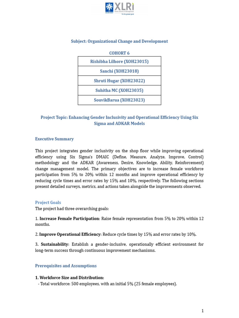 OCD Project - Enhancing Gender Inclusivity and Operational Efficiency Using Six Sigma and ADKAR ...